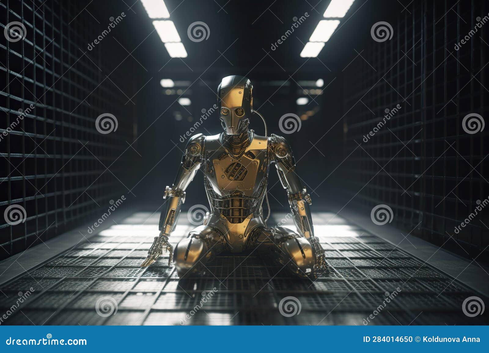 Robot on Floor of the Cage in Prison , Concept of Captivity, Created ...