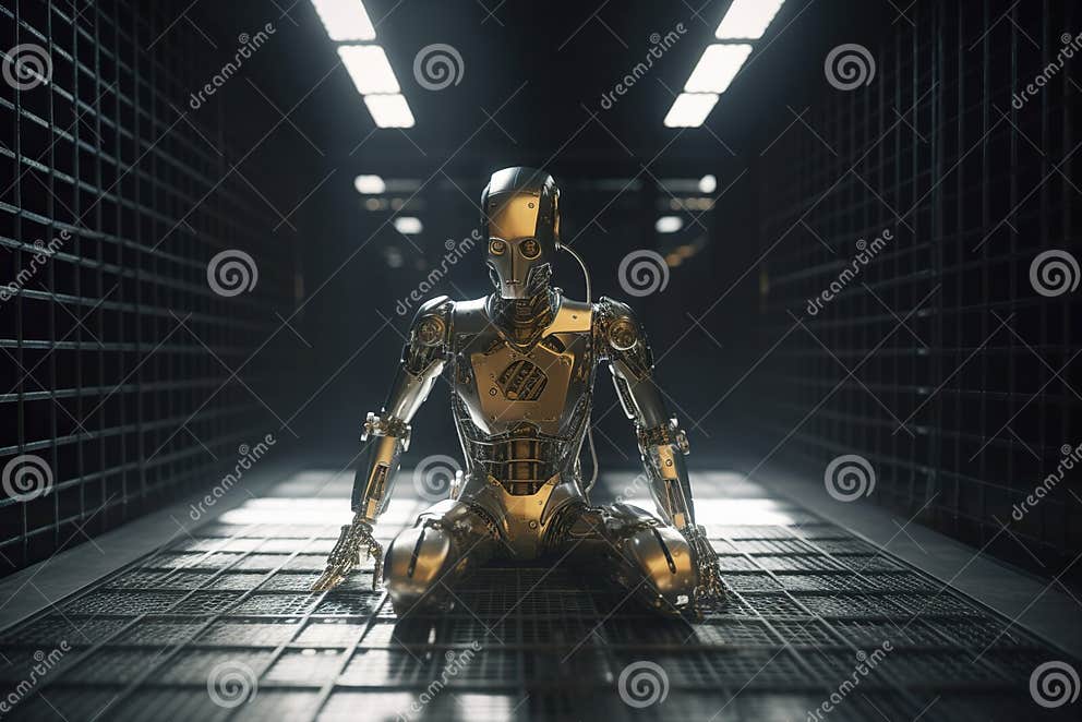 Robot on Floor of the Cage in Prison , Concept of Captivity, Created ...