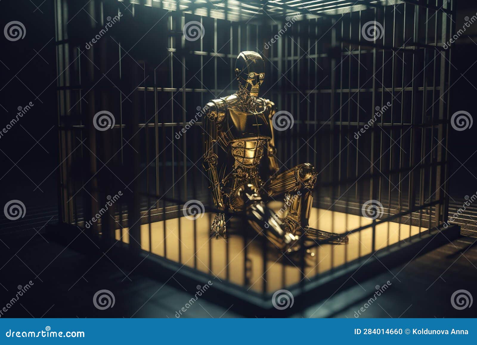 Robot on Floor of the Cage in Prison , Concept of Captivity, Created ...