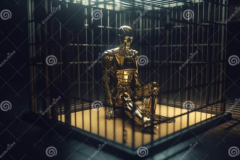 Robot on Floor of the Cage in Prison , Concept of Captivity, Created ...