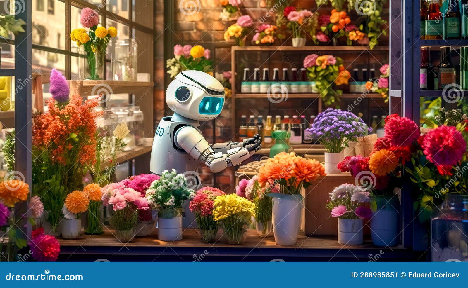 A robot in a flower shop stock illustration. Illustration of machine ...