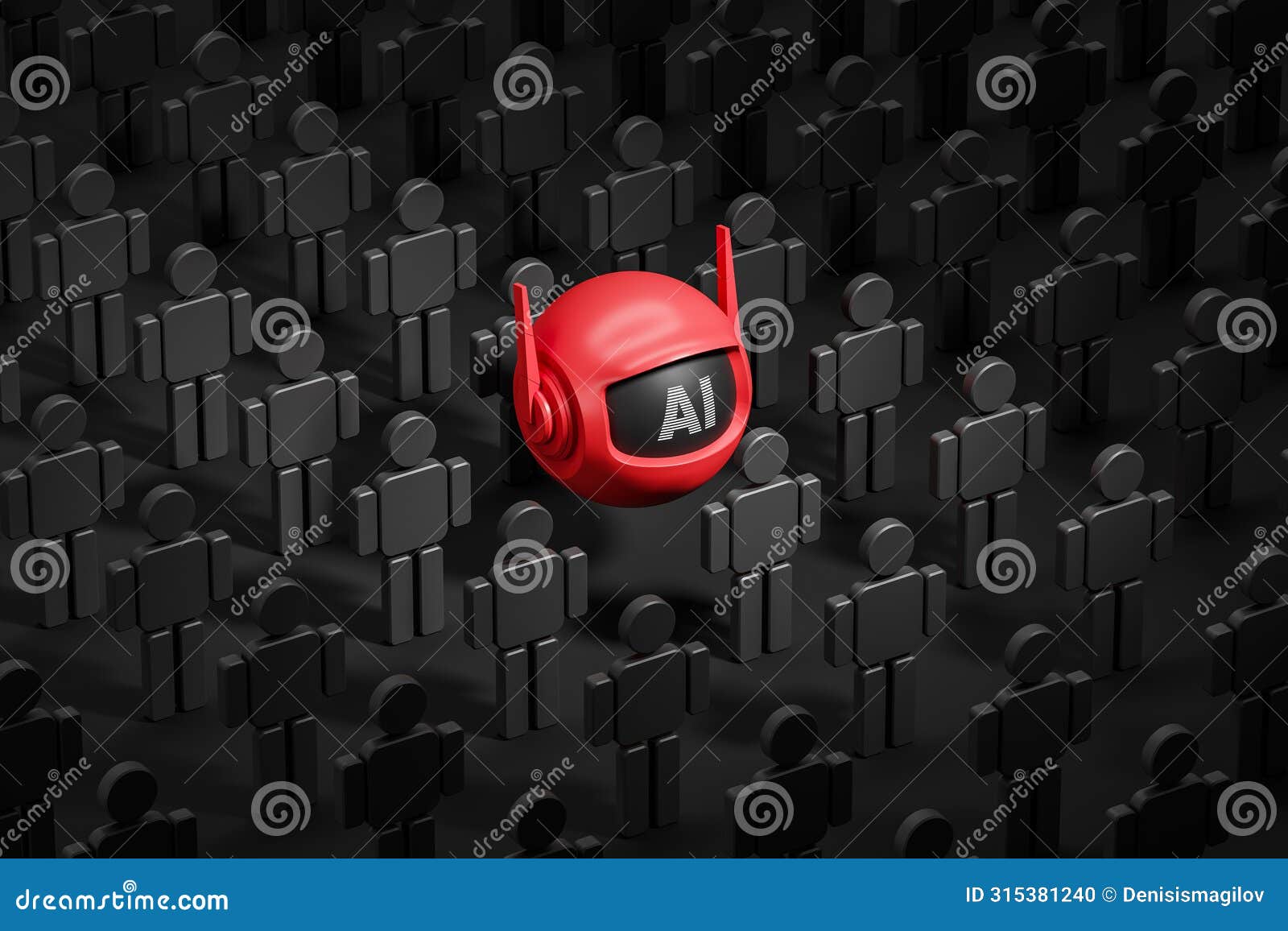 Robot Flying Over People Figures, Artificial Intelligence Replace ...