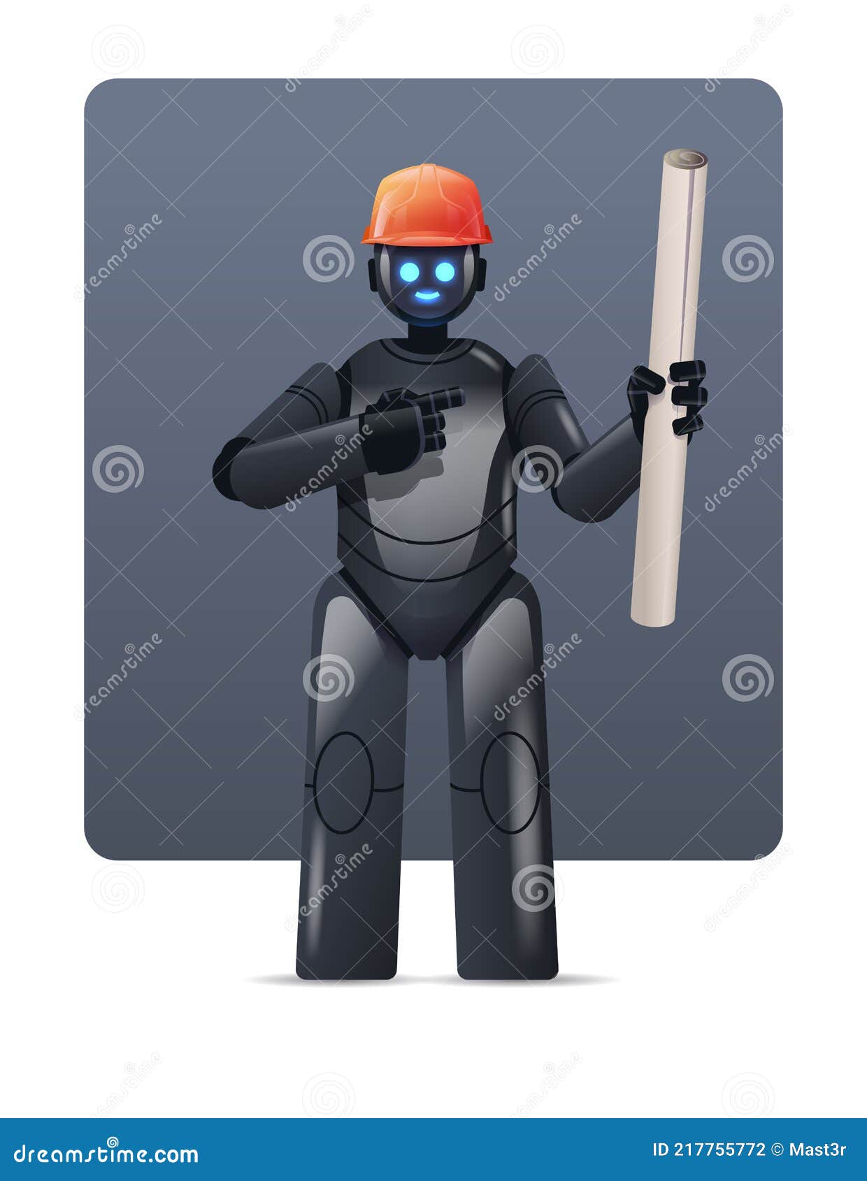 Robot Engineer in Hardhat Holding Construction Drawings Robotic ...