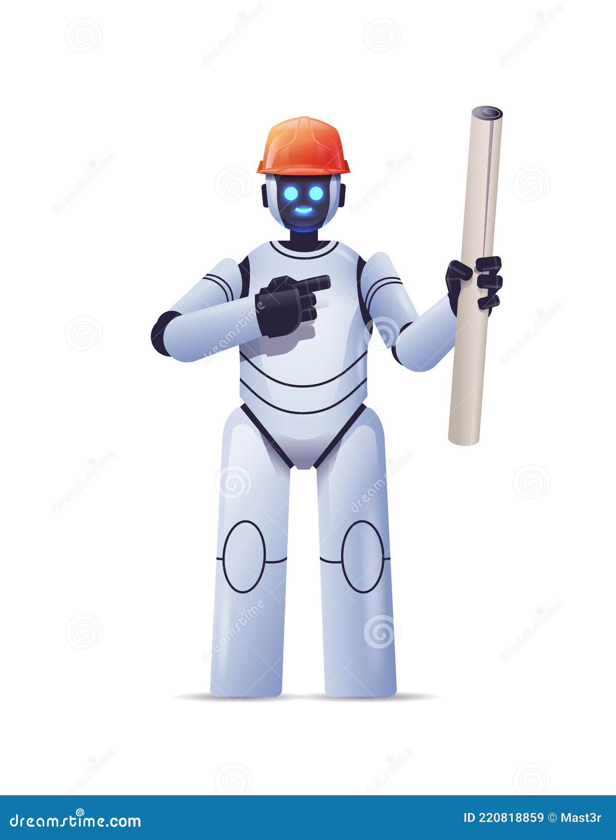 Robotic Architect Drawing Blueprint Building Plan Robot Engineer At ...