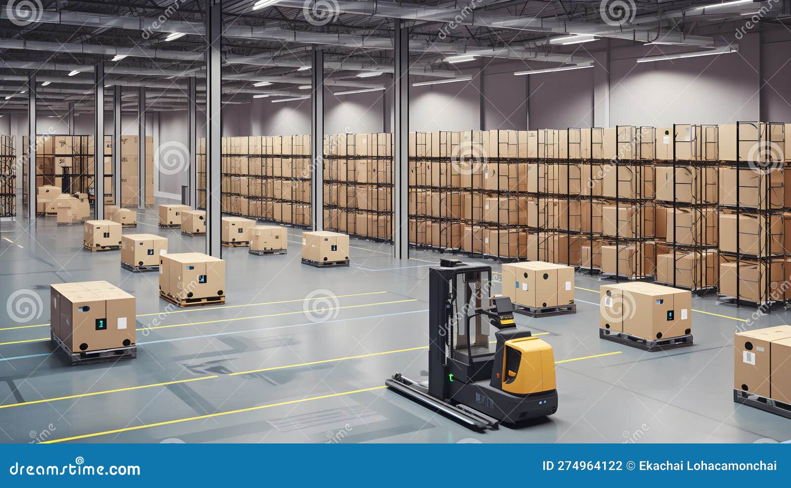 Robot Forklift Sorts Hundreds of Parcels in Warehouse. Generative AI ...