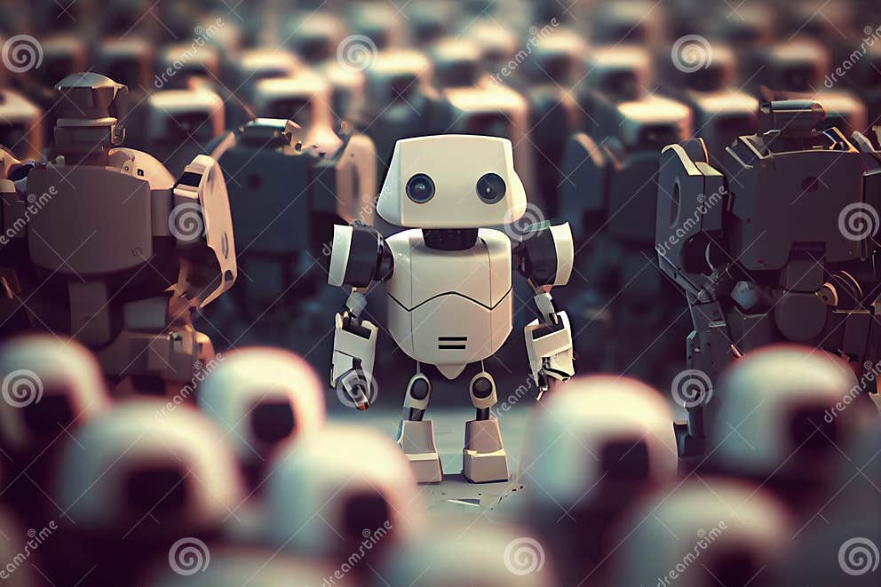 A Robot in Front of a Crowd of Robots.generative Ai Stock Illustration ...