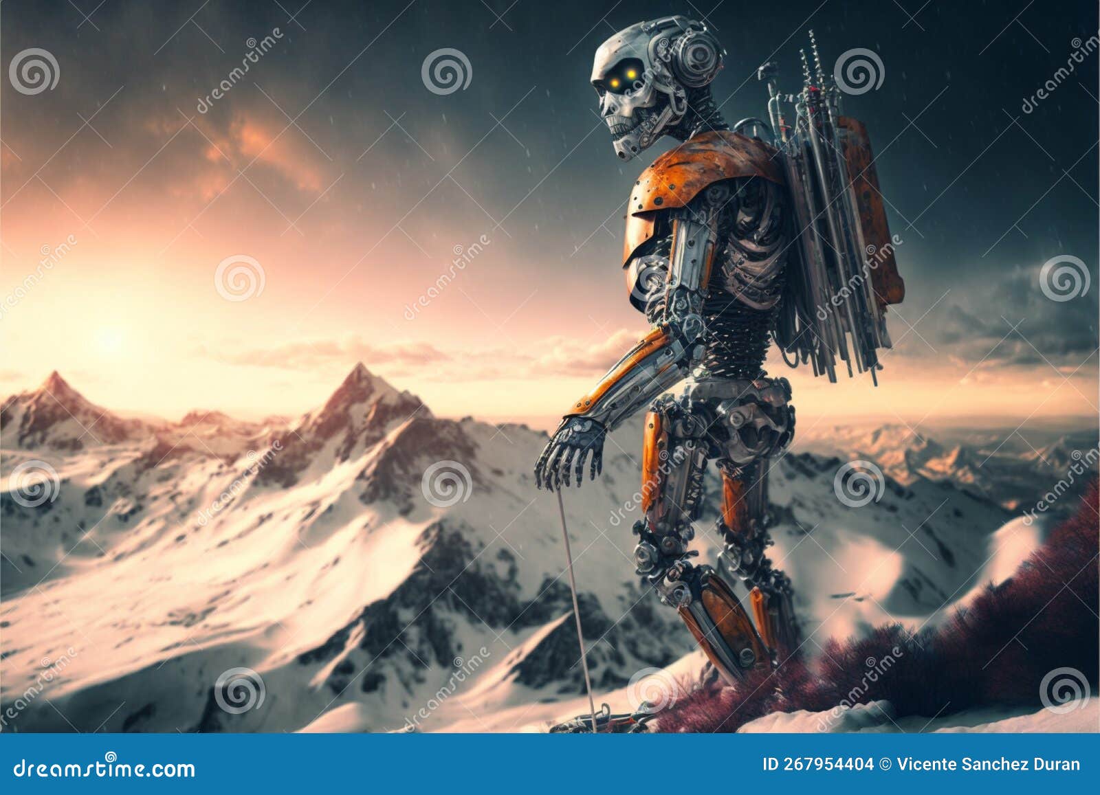 Robot of the Future Hiking in the Snowy Mountains, Generative Ai Stock ...