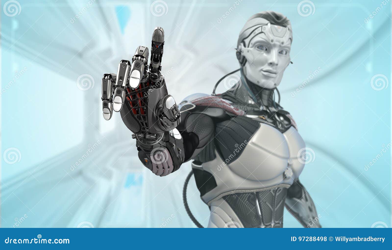 Robot in Futuristic Design Working with UI Stock Photo - Image of ...