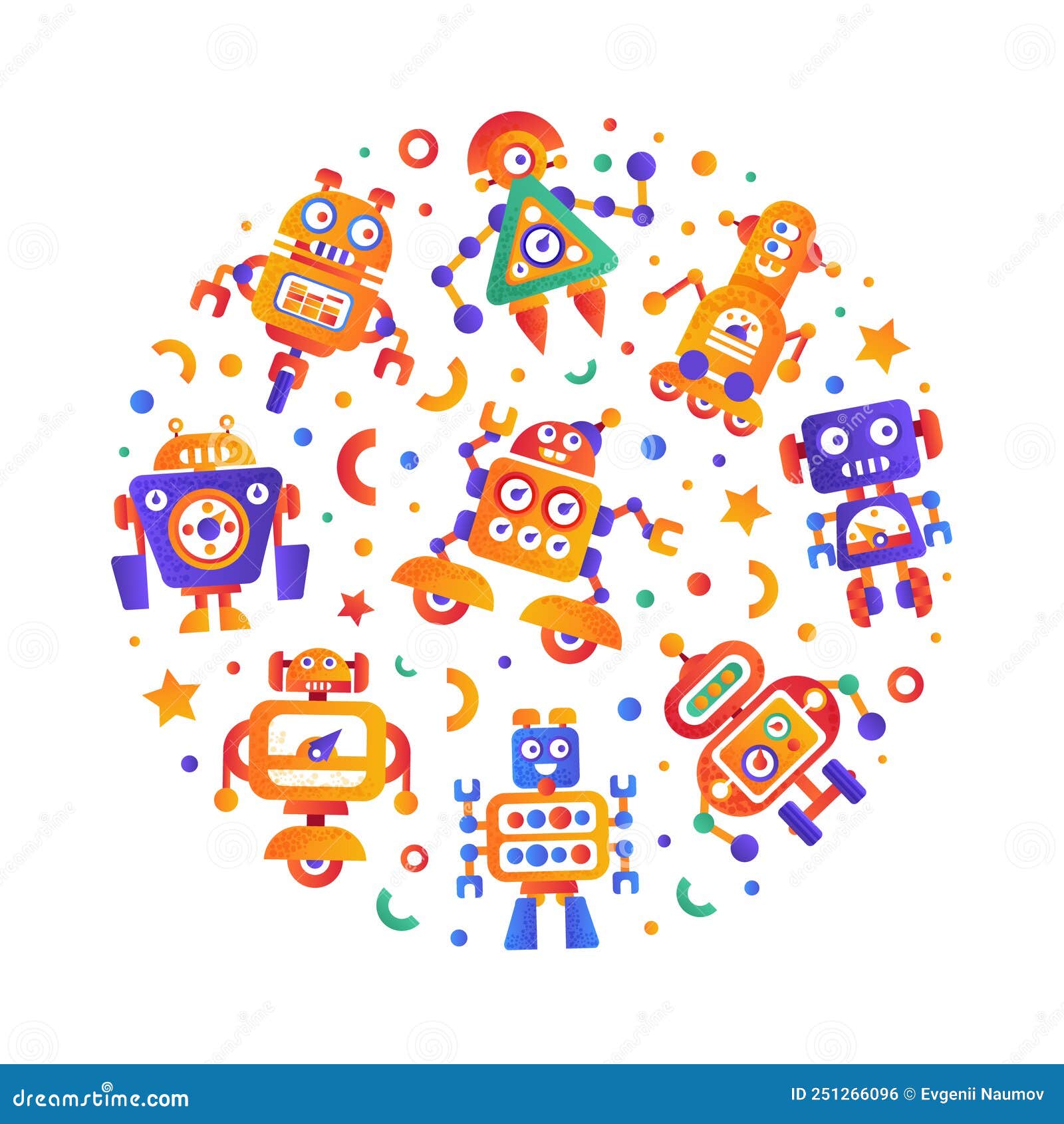 Robot with Futuristic Modern Bot and Android Round Vector Composition ...