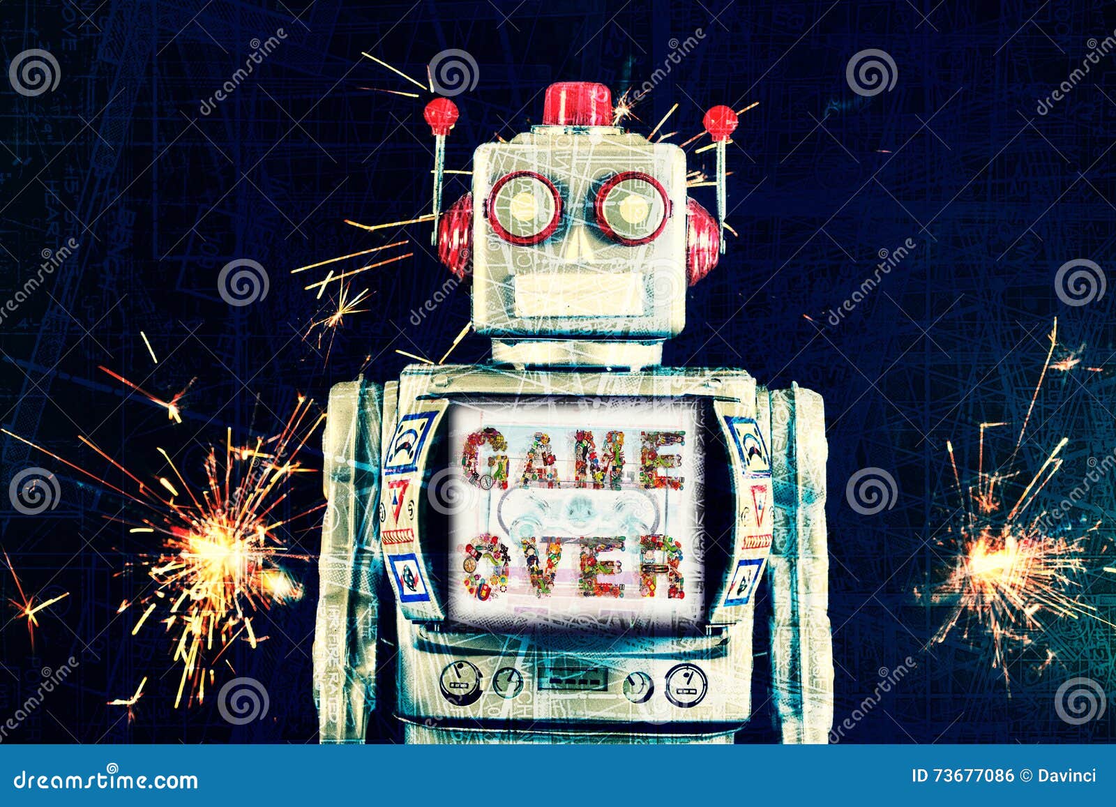 Robot game over stock photo. Image of symbol, vintage - 73677086