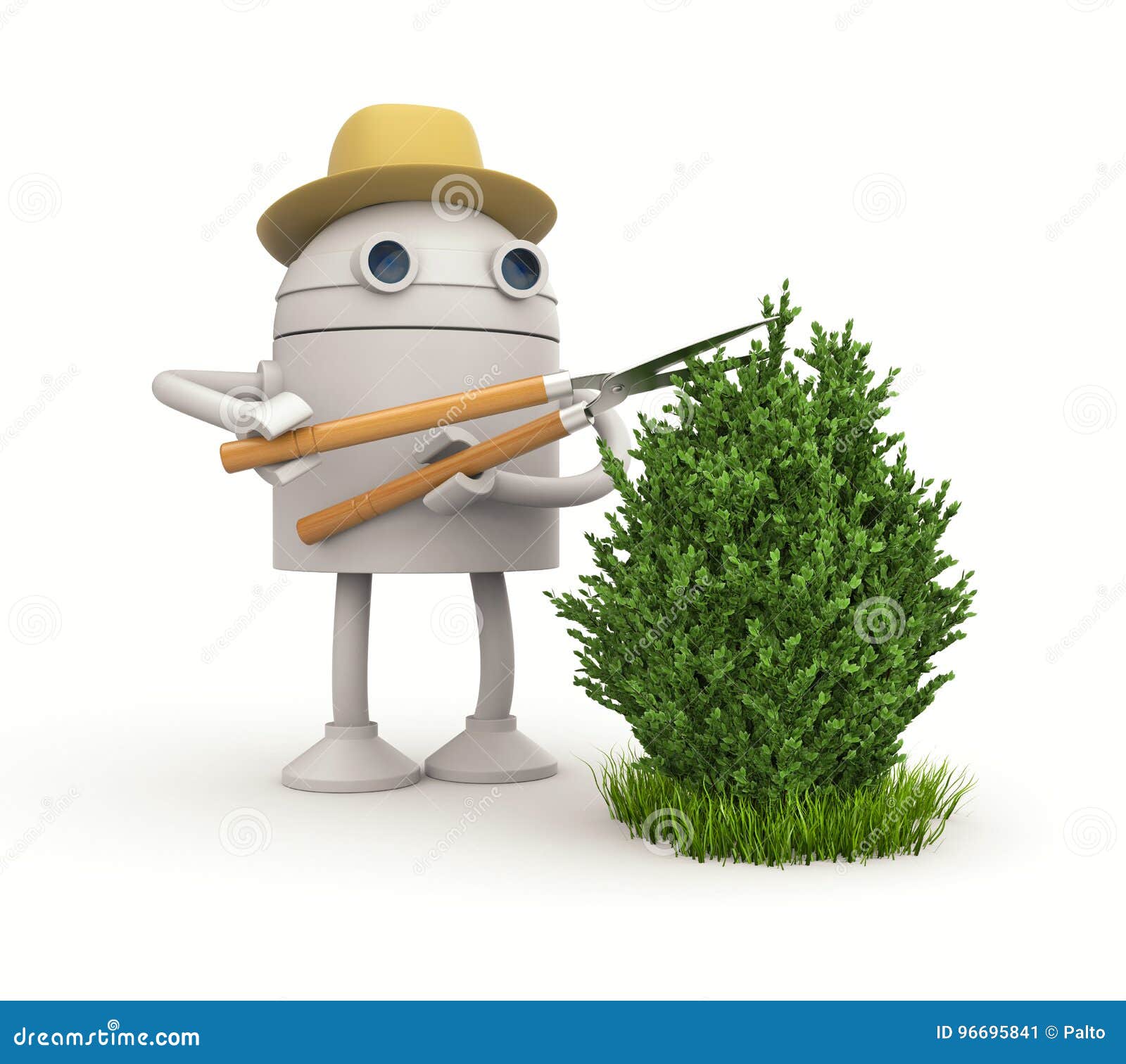 Robot Gardener With A Wheel Barrow Carrying Soil Stock Image ...
