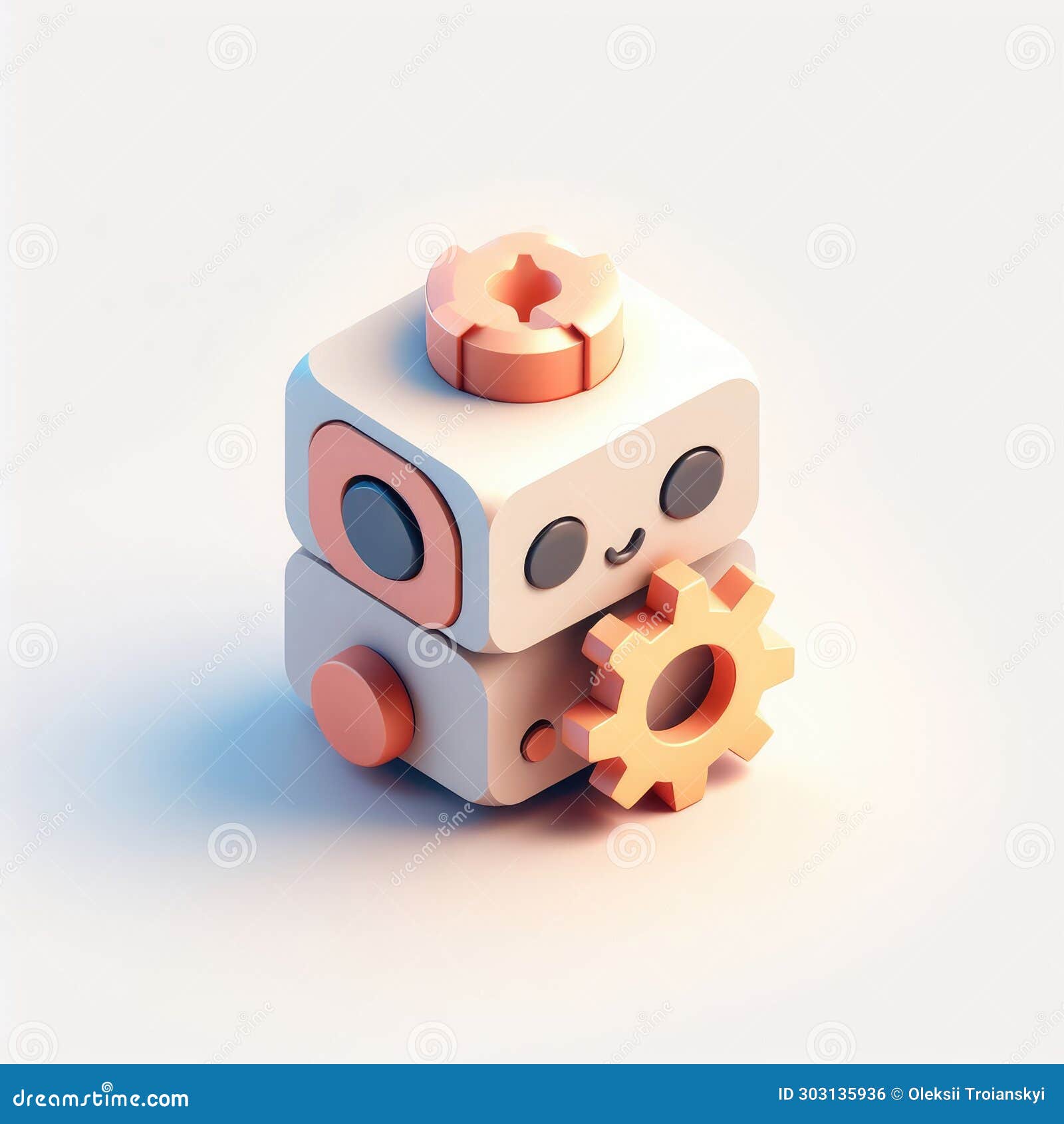 Robot and Gear 3D Minimalist Cute Isometric Icon on a White Background ...