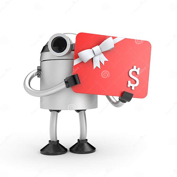Robot with gift card stock illustration. Illustration of finance - 81778932