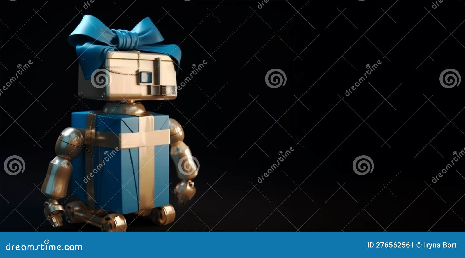 Robot Girl with Gift Box on Blue Background. Generative AI Stock ...
