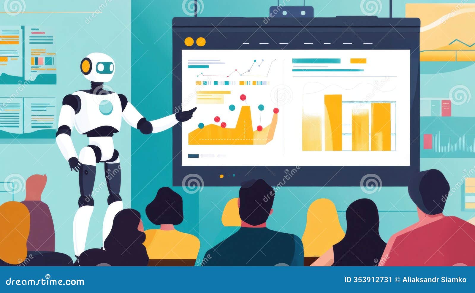 A Robot is Giving a Presentation To a Group of People Stock ...