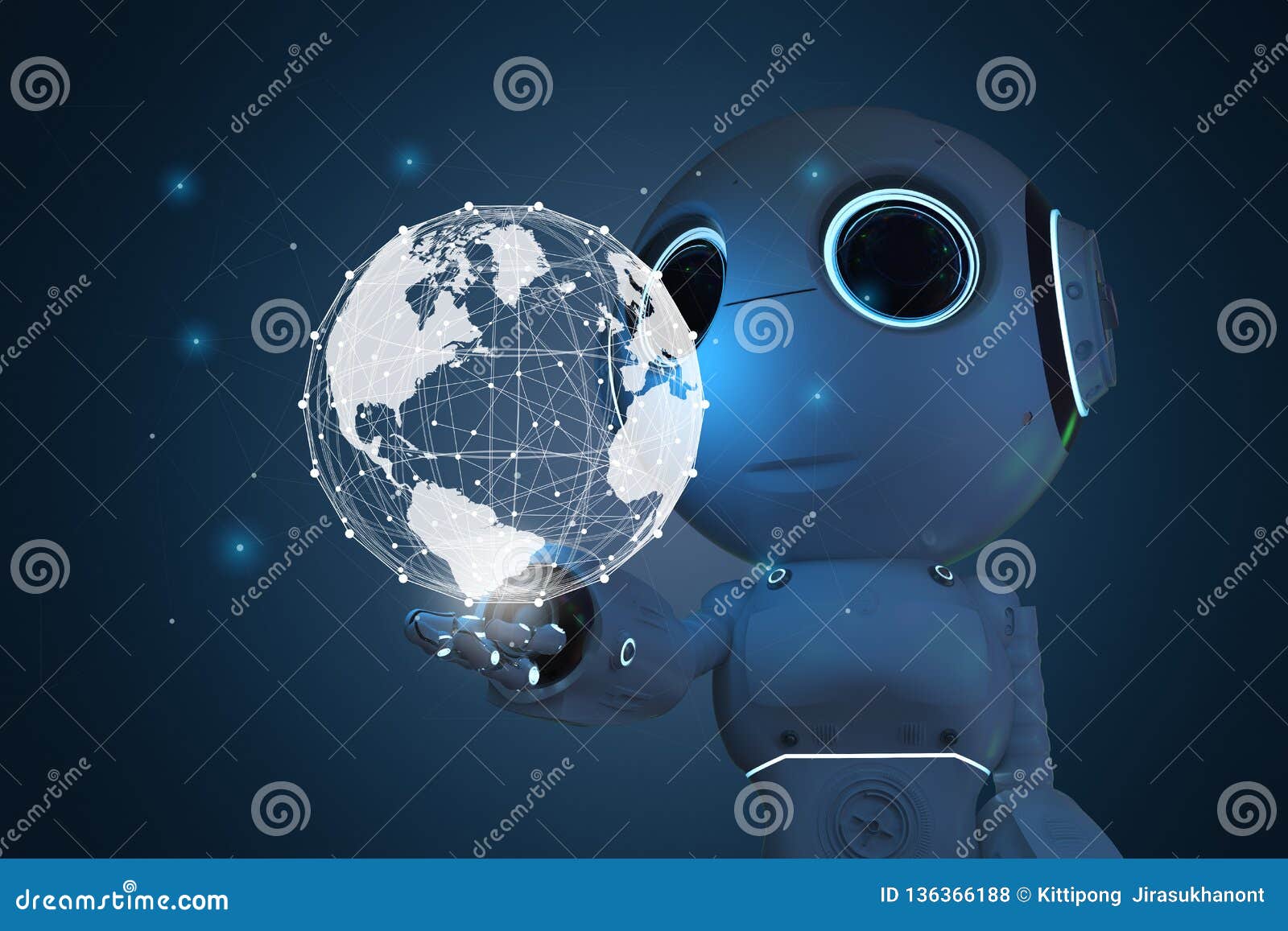 Robot with Global Connection Stock Illustration - Illustration of ...