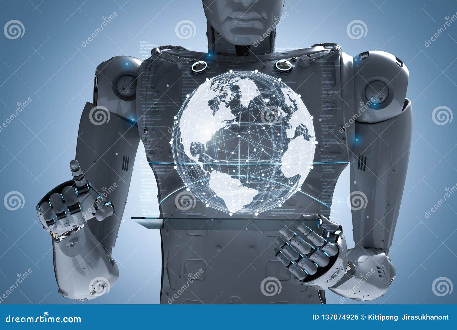 Robot with Global Connection Stock Illustration - Illustration of ...