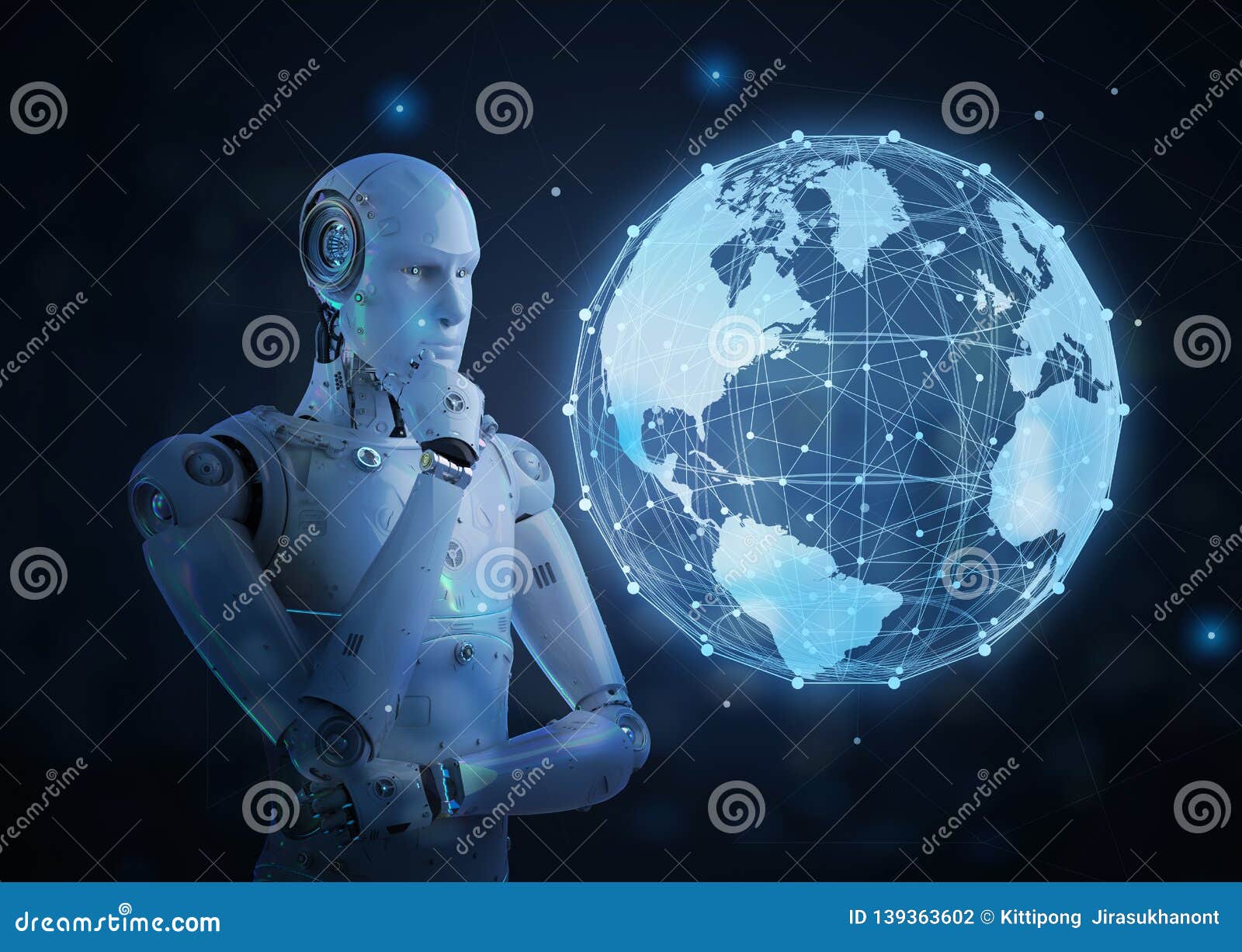 Robot with Global Connection Stock Illustration - Illustration of ...