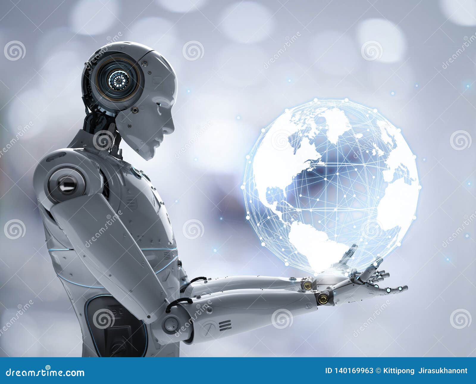 Robot with Global Connection Stock Illustration - Illustration of ...