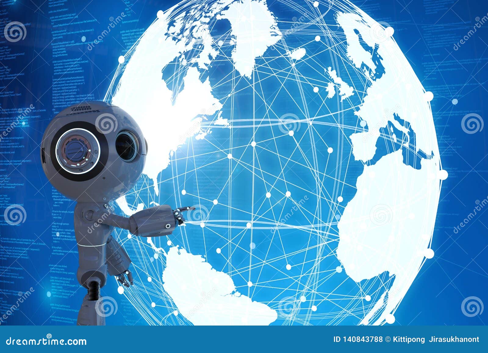 Robot with Global Connection Stock Illustration - Illustration of ...