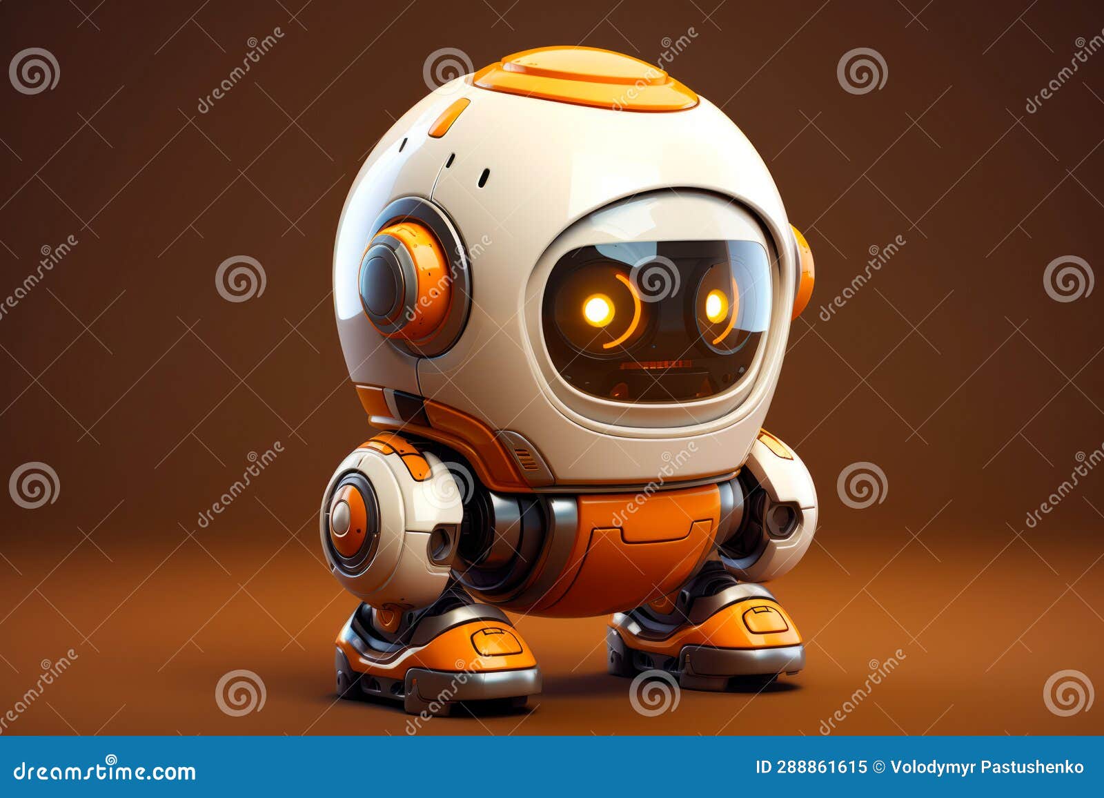 Robot with Glowing Eyes and Nose is Standing on Brown Surface ...