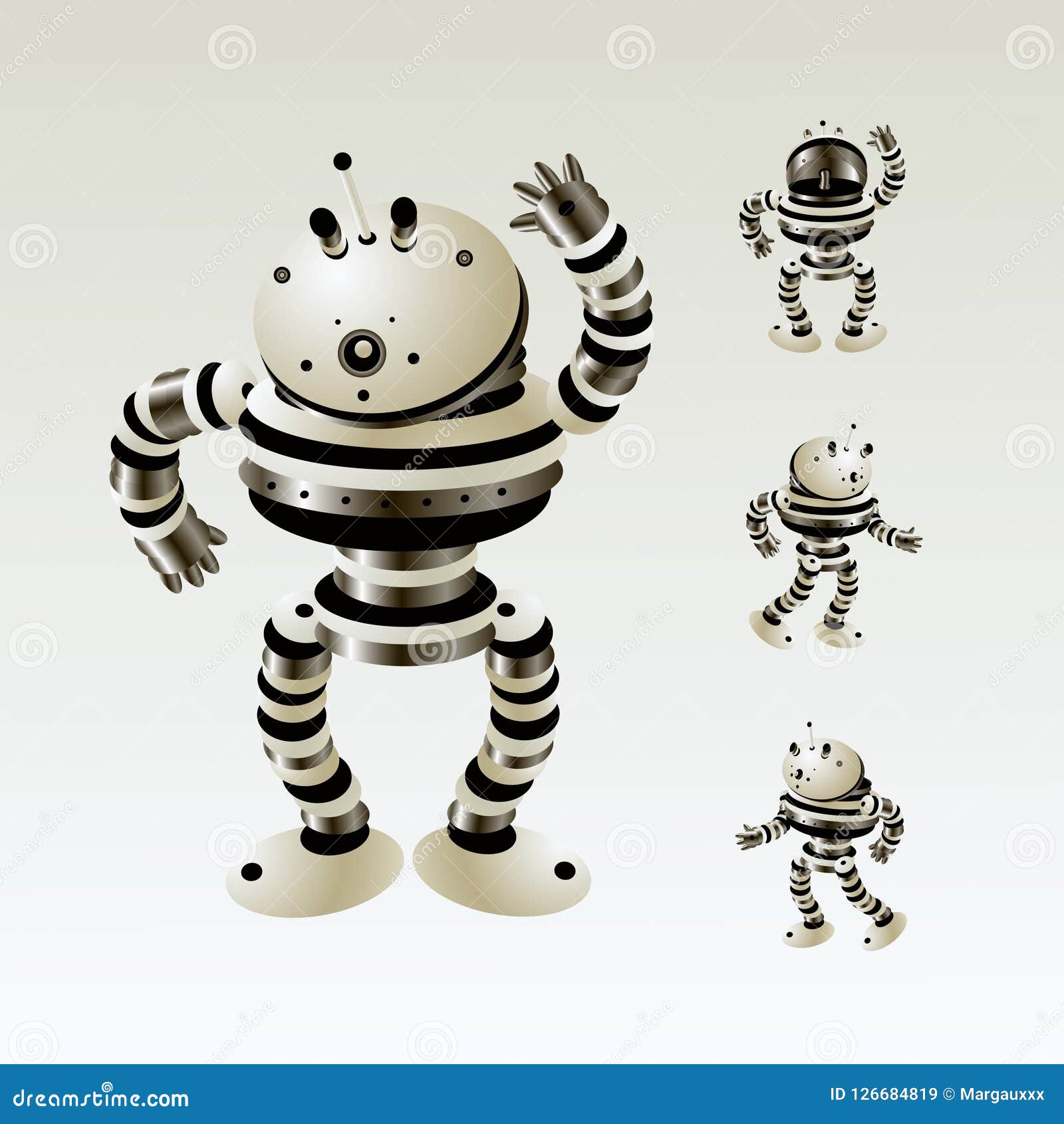 The Robot Goes Isonometry Front, Back, Right and Left. Stock ...