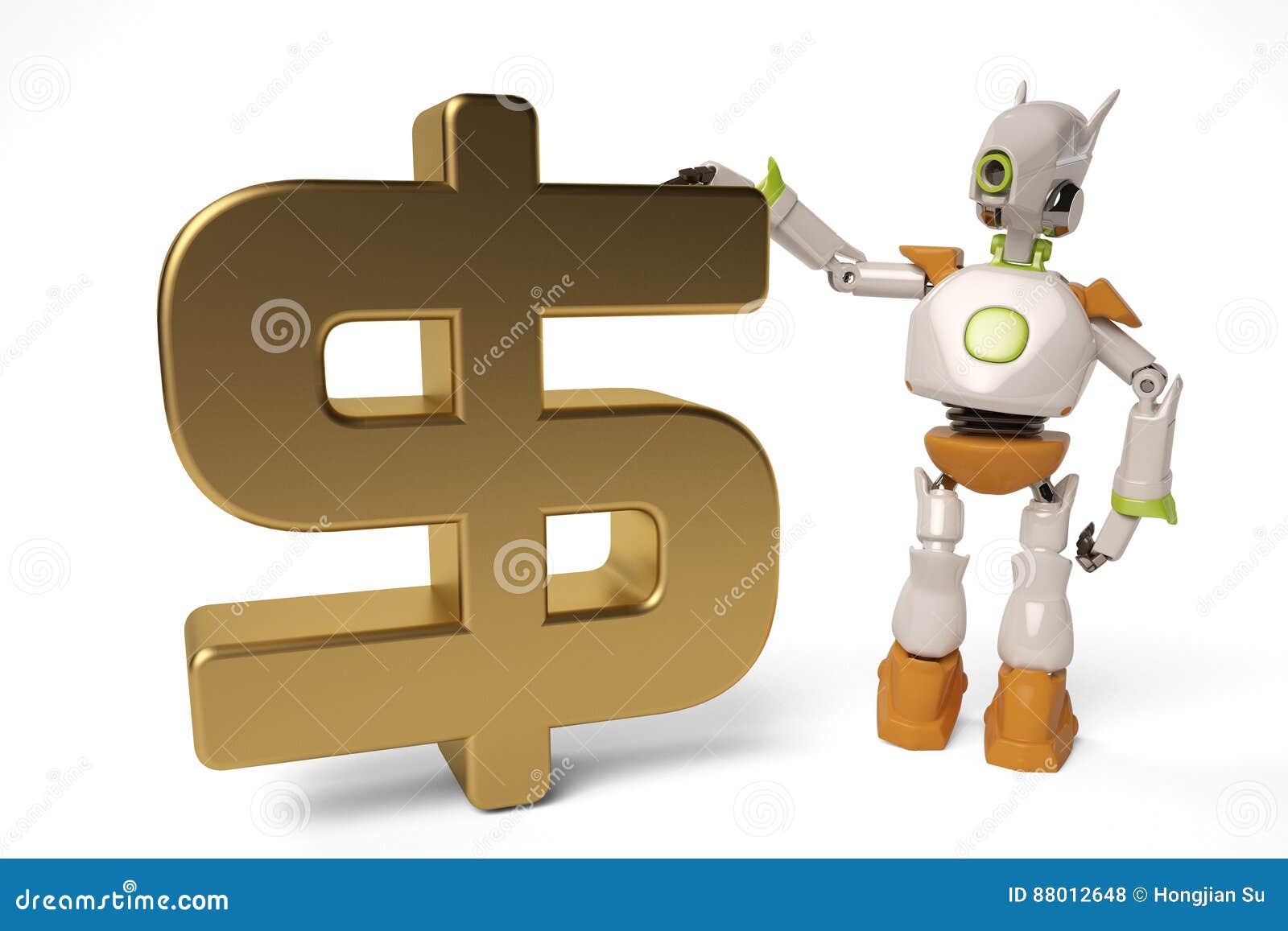 Robot with Gold Dollar Sign,3D Illustration. Stock Illustration ...