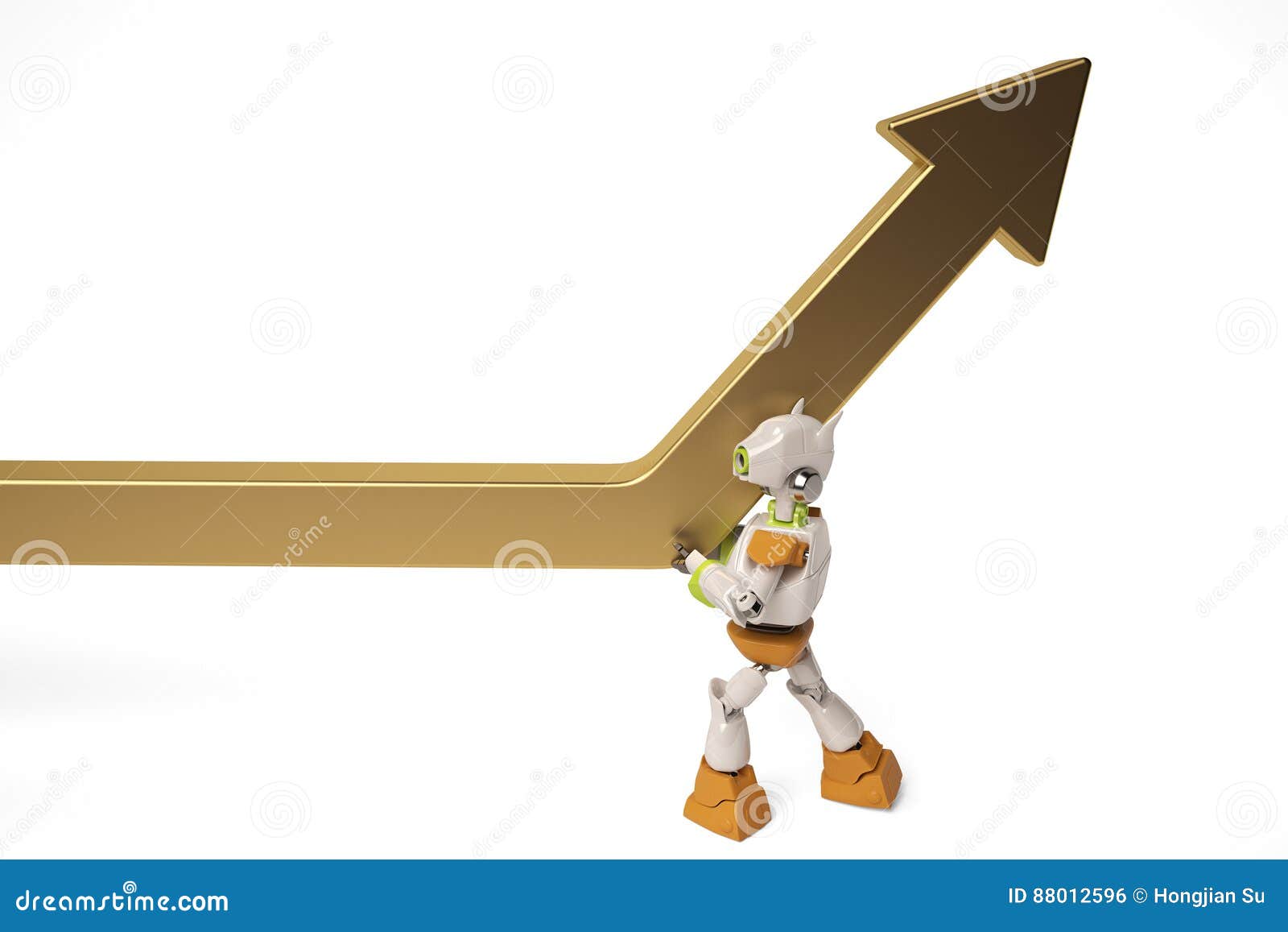 Robot with Gold Rising Arrow,3D Illustration. Stock Illustration ...