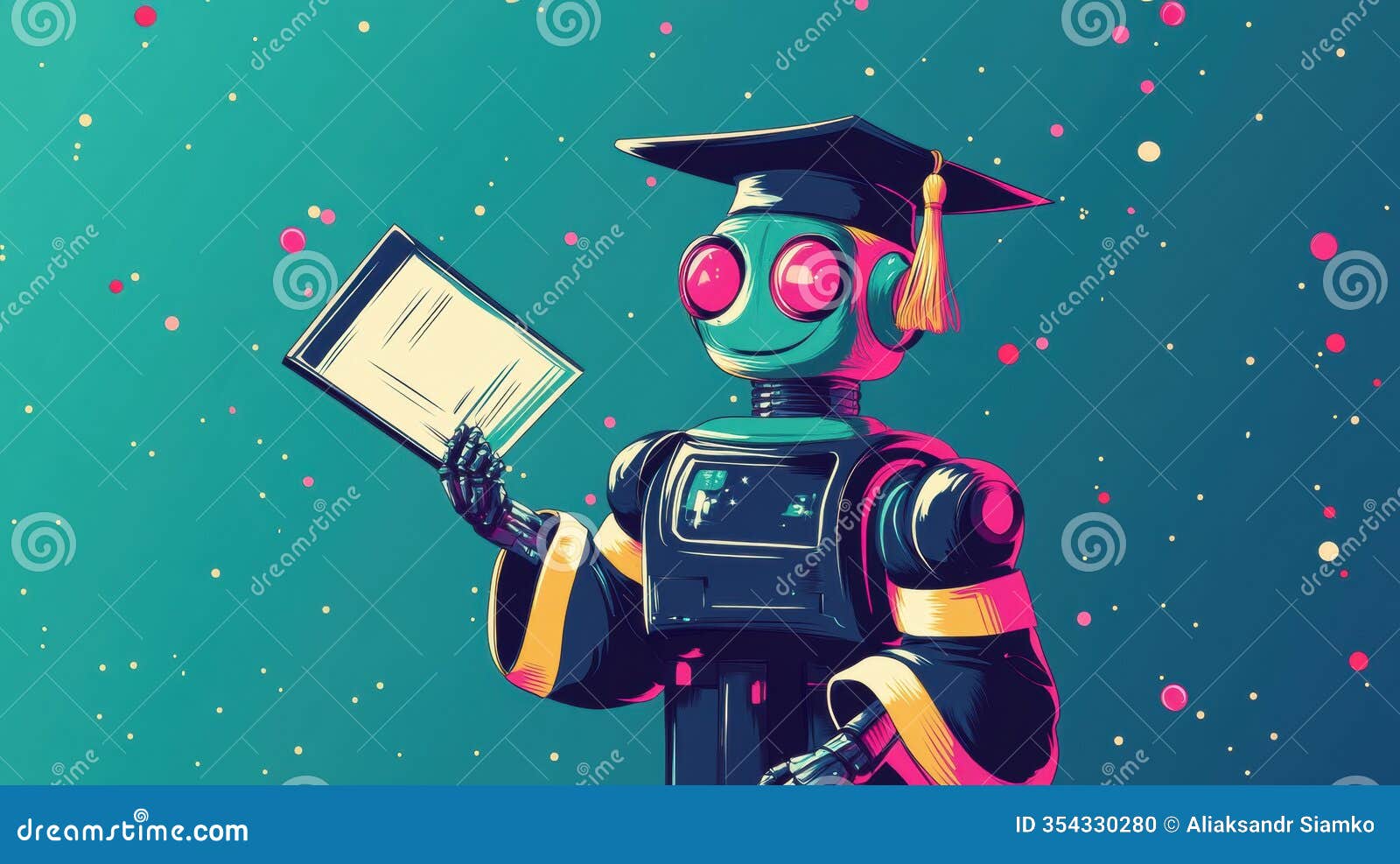 Robot Graduate Holding a Diploma with a Graduation Cap Stock ...