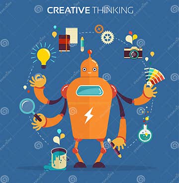 Robot Graphic Designer - Creative Thinking Stock Vector - Illustration ...