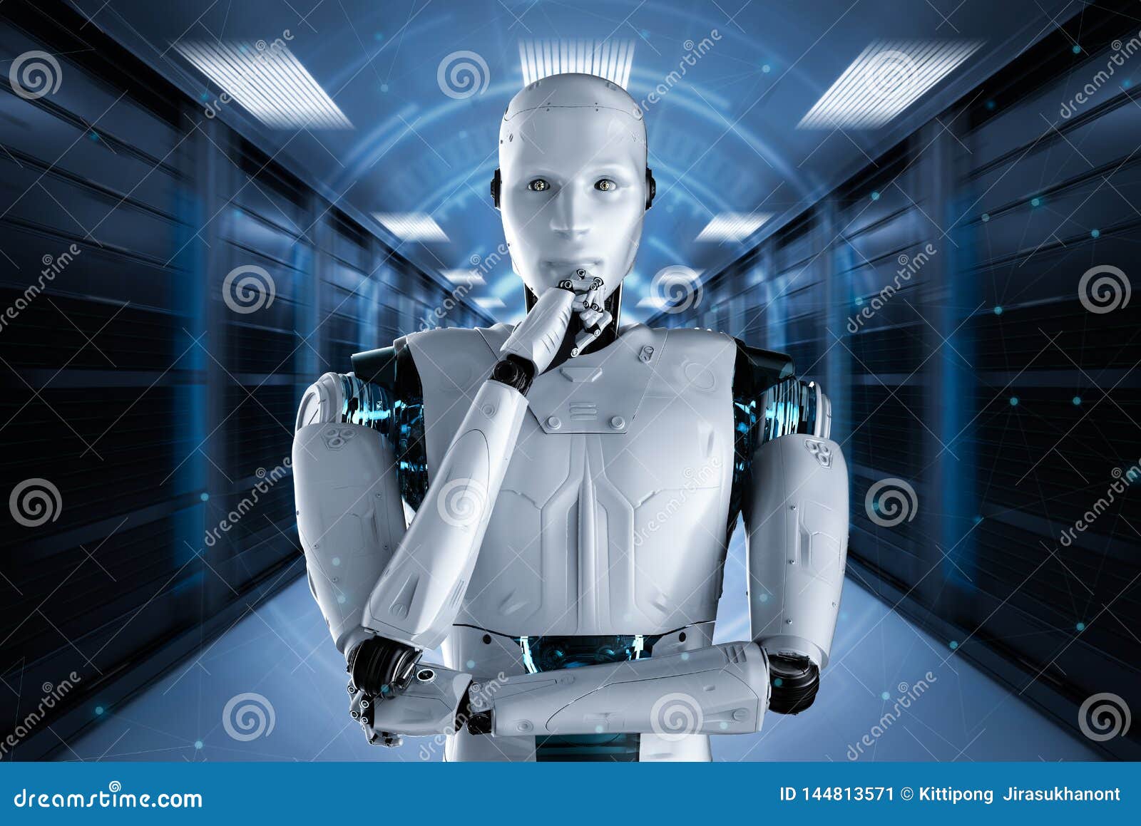 Robot with graphic display stock illustration. Illustration of room ...