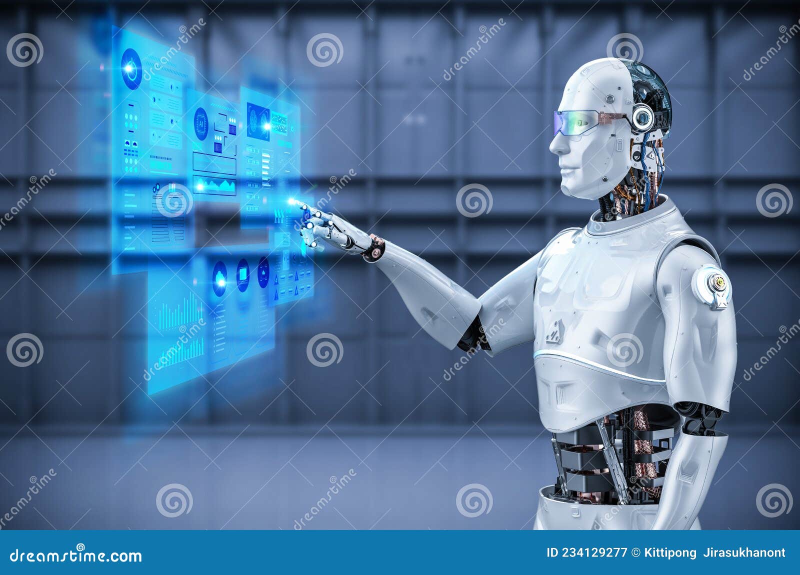Robot with graphic display stock illustration. Illustration of network ...