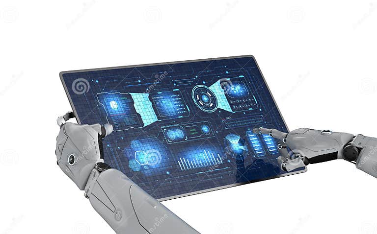 Robot with Graphic on Tablet Stock Illustration - Illustration of ...