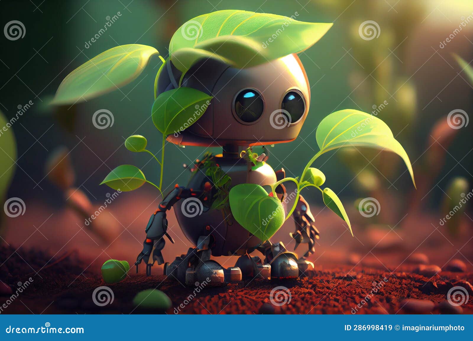 Robot with Green Leaves, Ecology Technology Concept. Stock Image ...