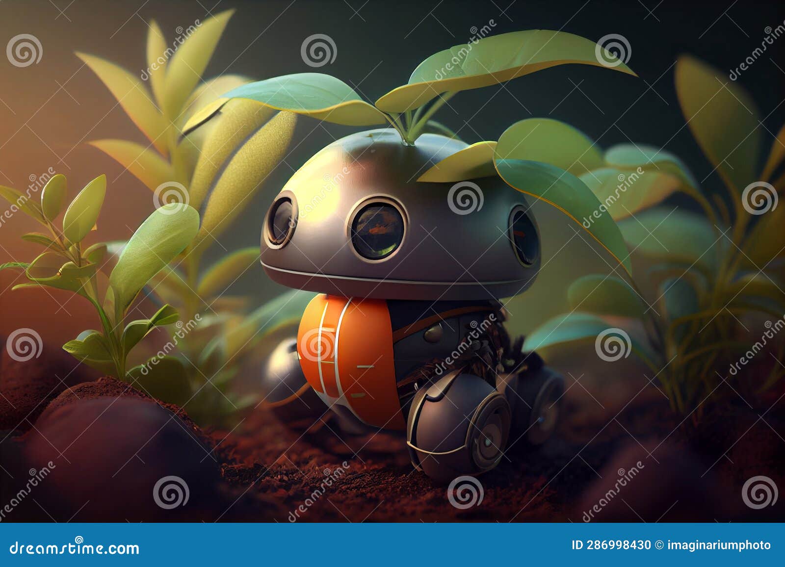 Robot with Green Leaves, Ecology Technology Concept. Stock Illustration ...