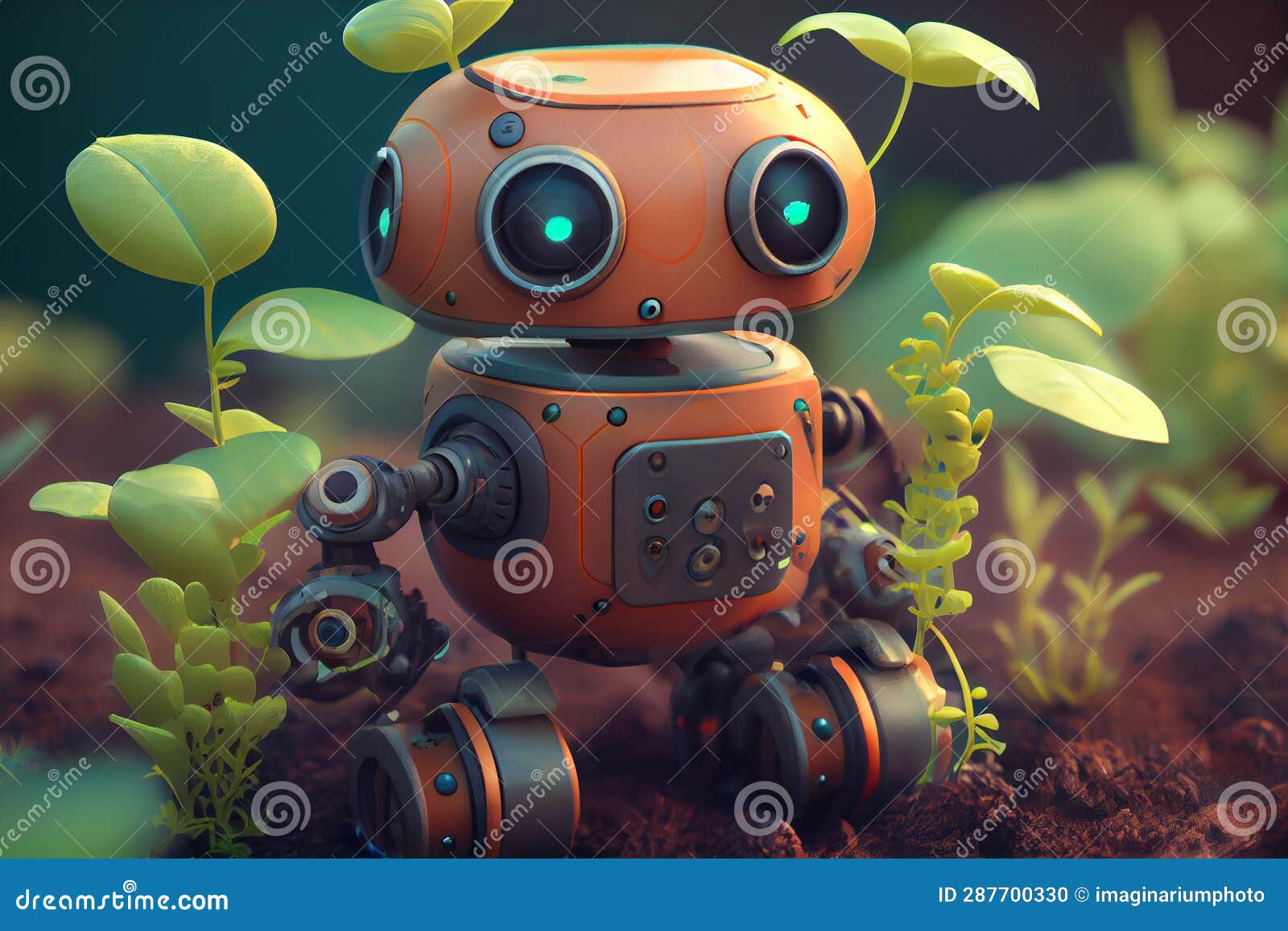 Robot with Green Leaves, Ecology Technology Concept. Stock Illustration ...