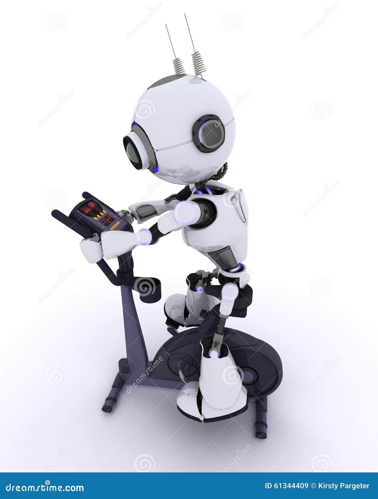 Robot at the Gym on an Exercise Bike Stock Illustration - Illustration ...