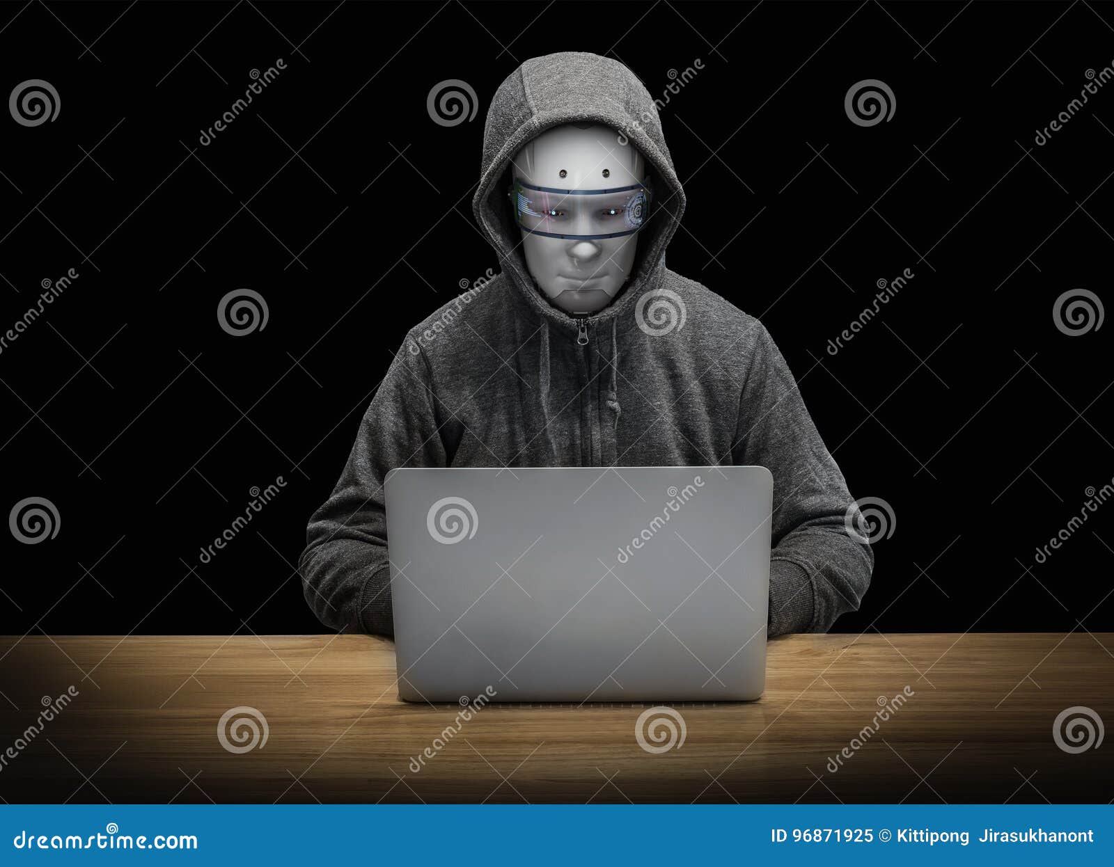 Robot Hacker Working with Computer Notebook Stock Illustration ...