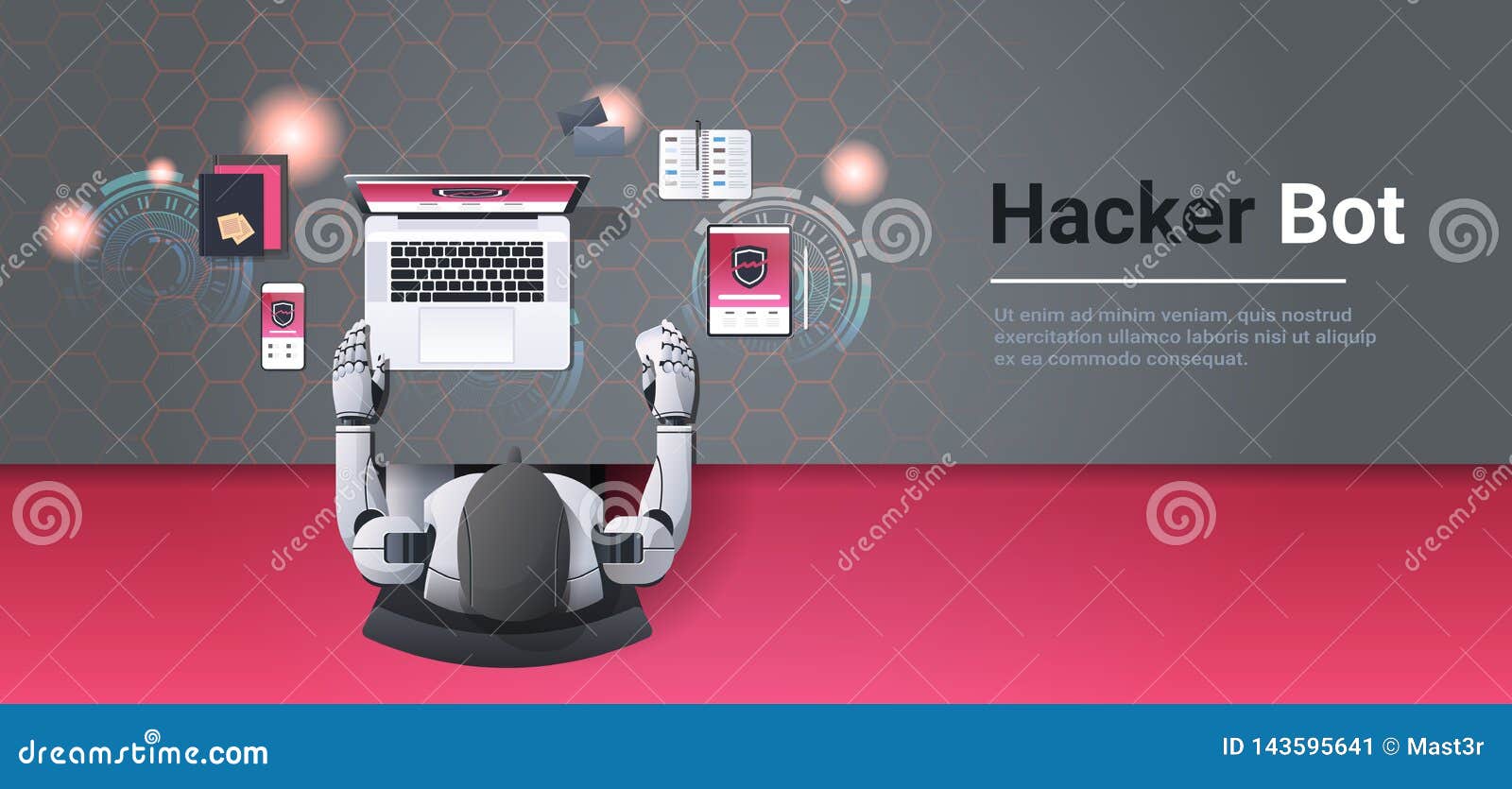 Robot Hacking Digital Devices Computer Hacker Bot Concept Data Privacy Attack Internet