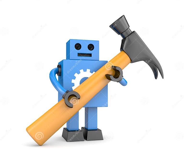 Robot with hammer stock illustration. Illustration of cyber - 20341698