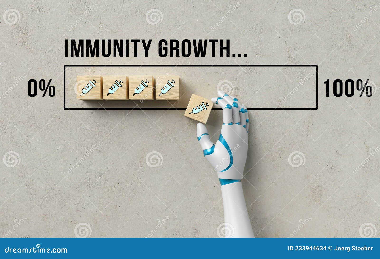 Robot Hand Adding a Cube with a Syringe Symbol To a Stack of Cubes ...
