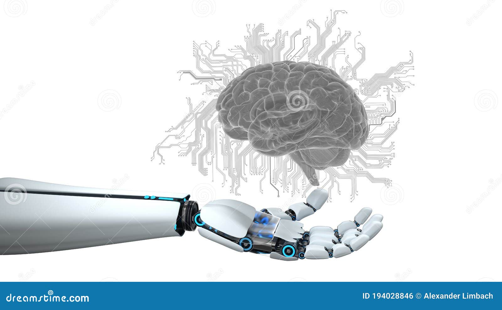 Robot Hand AI Digital Brain Stock Illustration - Illustration of deep ...