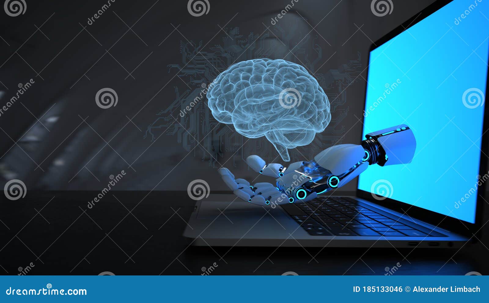 Robot Hand AI Digital Brain Notebook Stock Illustration - Illustration ...