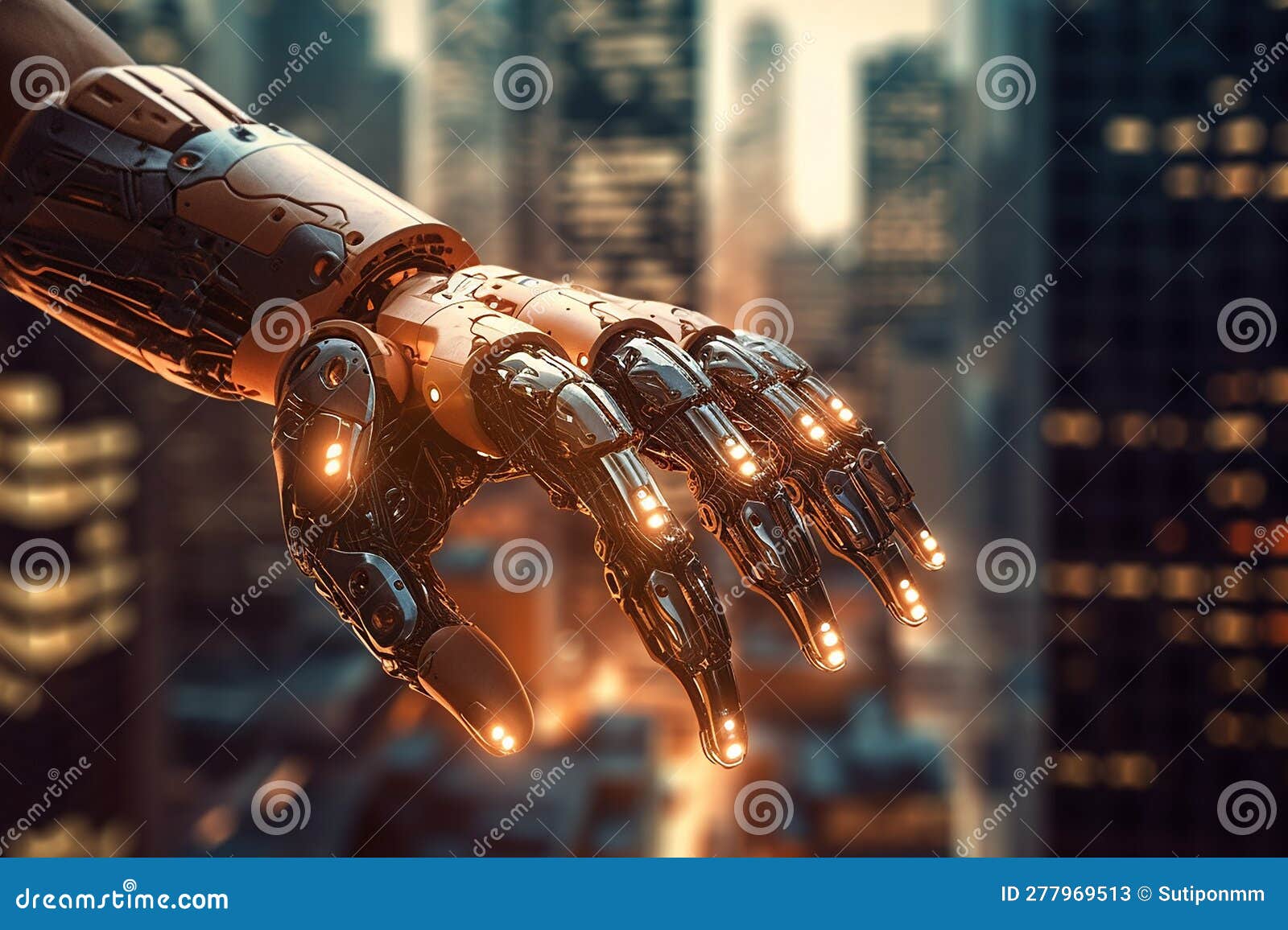 Robot Hand with Ambient Light with Ai Generator Stock Illustration ...