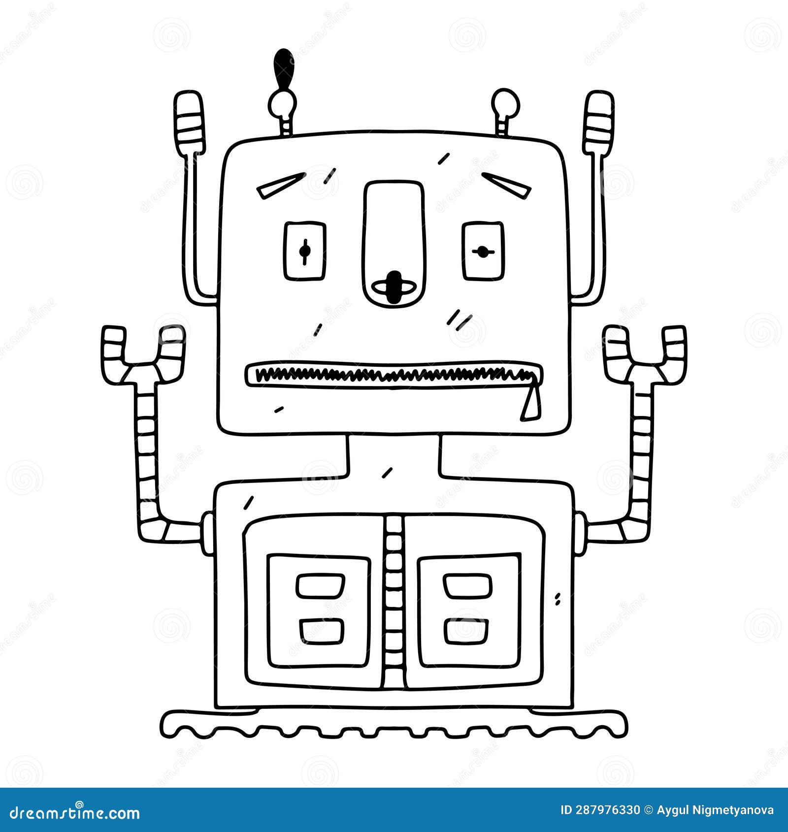 Robot. Hand Drawn Doodle Style. Vector Illustration Isolated on White ...