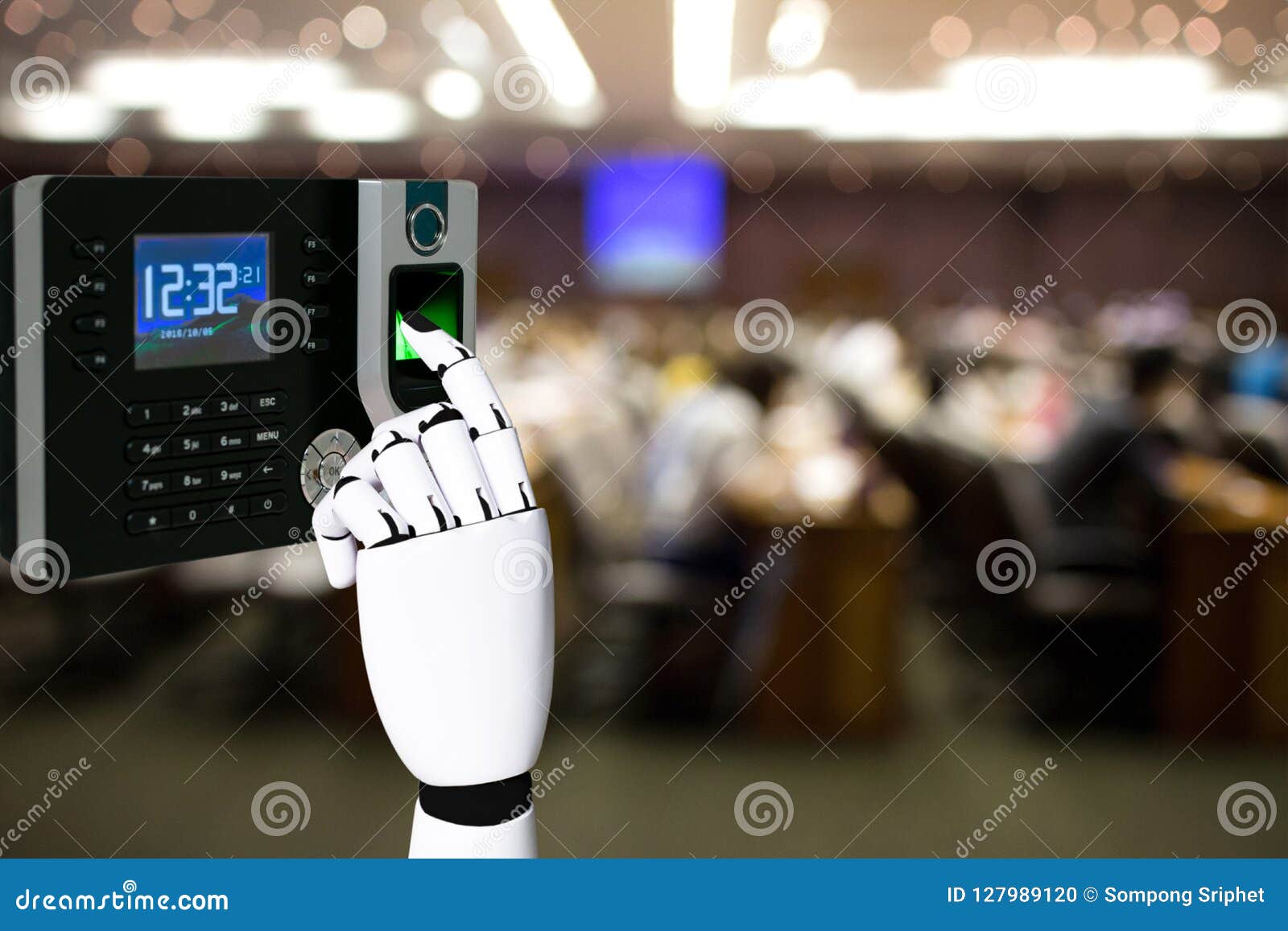 Robot Hand with Fingerprint Scanning Technology in the Meeting Stock ...
