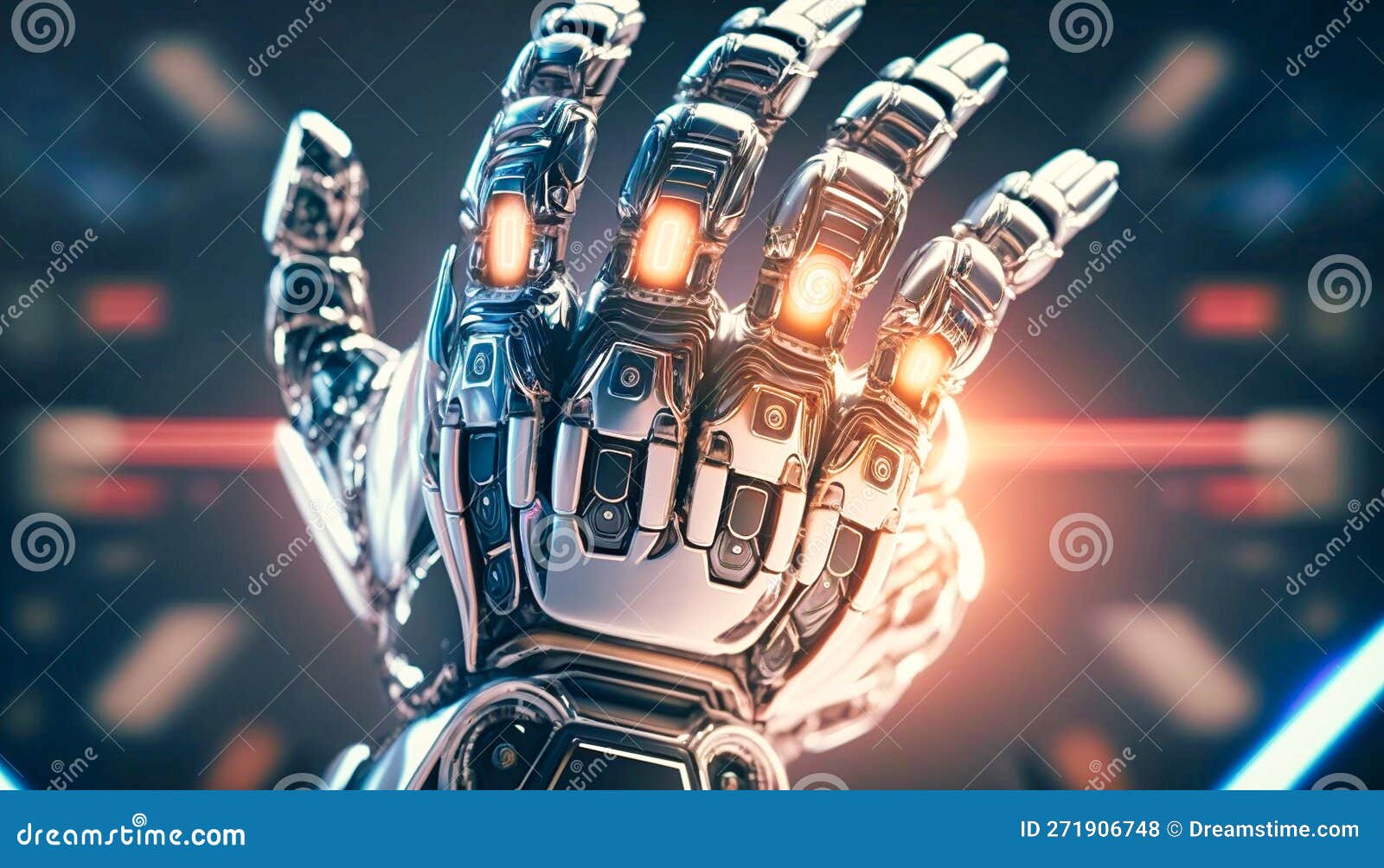 Robot Hand with Five Fingers Touching the Screen, Generative AI Stock ...