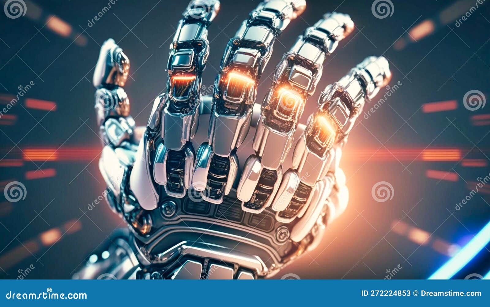 Robot Hand with Five Fingers Touching the Screen, Generative AI Stock ...