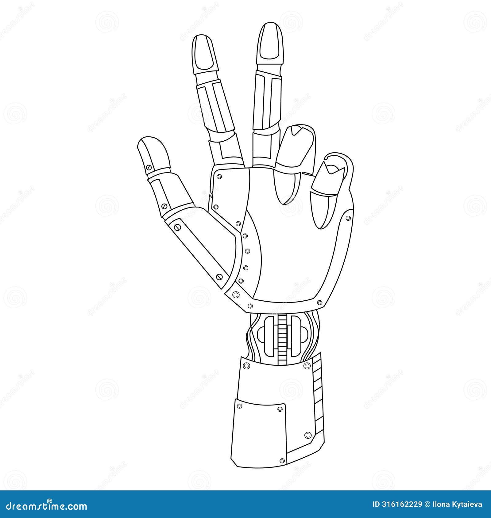 Robot Hand Gesture Peace Sign with Two Fingers. Vector Line Art Drawing ...