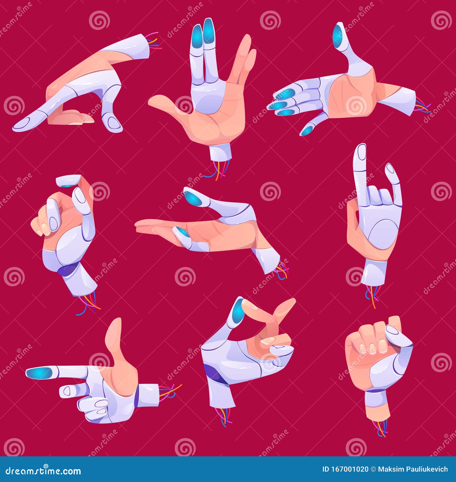 Robot Hand Gestures in Different Positions Set. Stock Vector ...